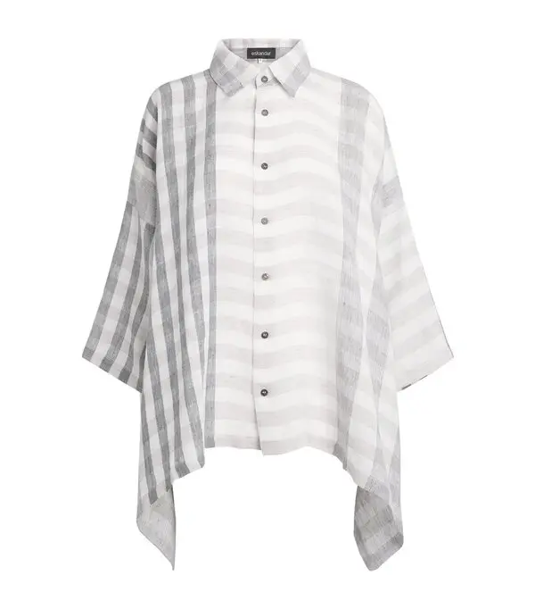 Eskandar Linen Cape Shirt With Asymmetrical Hem - Blue