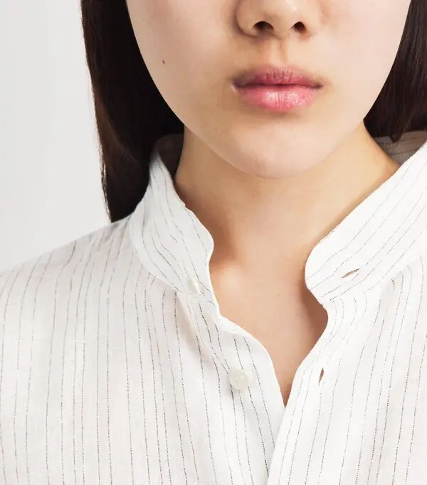 Eskandar Linen-blend Striped Collarless Shirt - White