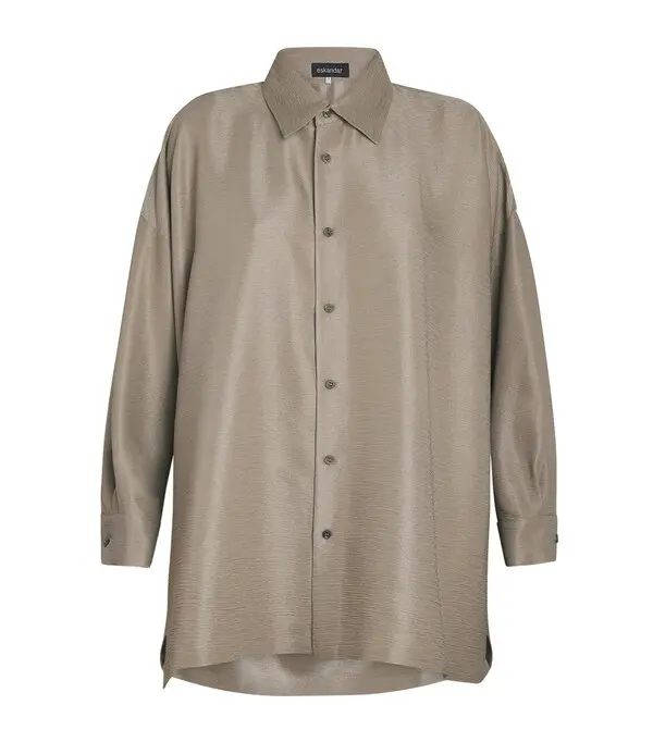 Eskandar Silk Plissé Wide A-line Shirt - Grey