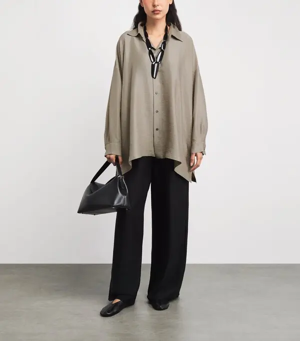 Eskandar Silk Plissé Wide A-line Shirt - Grey