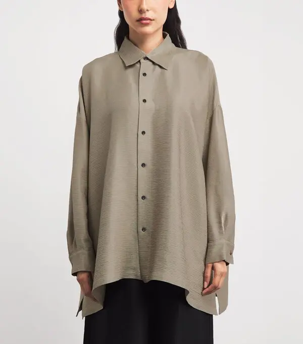 Eskandar Silk Plissé Wide A-line Shirt - Grey