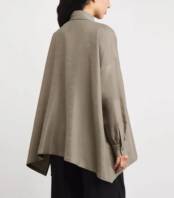 Eskandar Silk Plissé Wide A-line Shirt - Grey