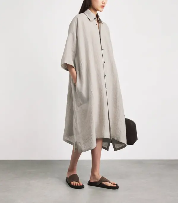 Eskandar Linen-blend Stripe Midi Shirt Dress - Neutral
