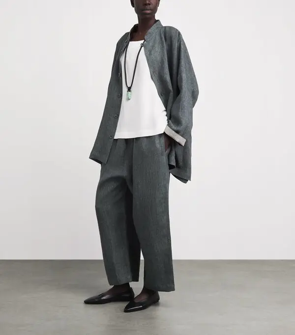 Eskandar Linen Wide Longline Jacket - Blue