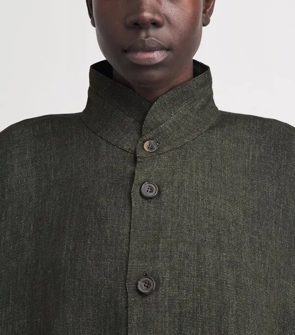 Eskandar Linen Stand Collar Longline Jacket