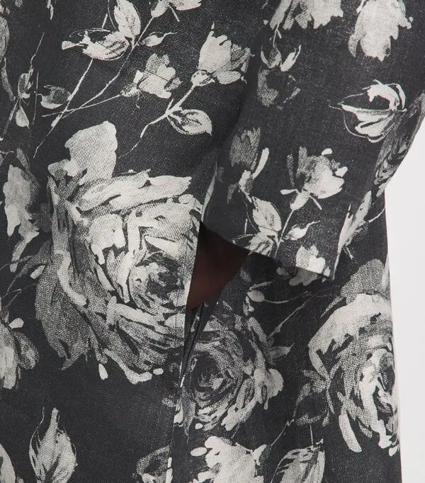 Eskandar Linen Floral Scoop Neck Midi Dress