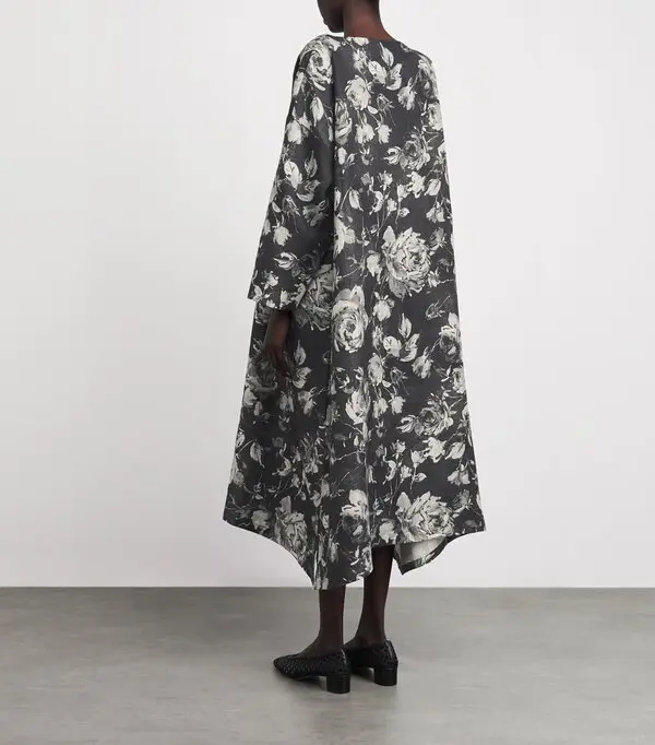 Eskandar Linen Floral Scoop Neck Midi Dress