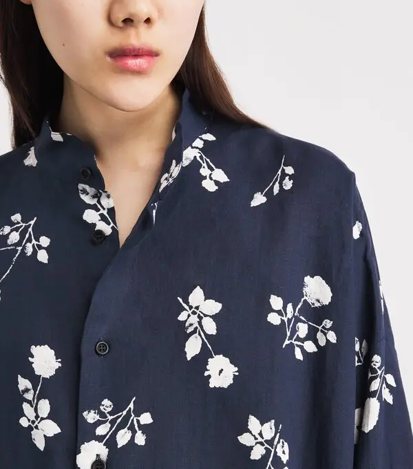 Eskandar Floral Print Linen Midi Shirt Dress