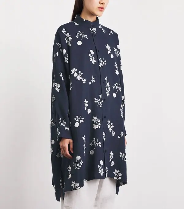 Eskandar Floral Print Linen Midi Shirt Dress
