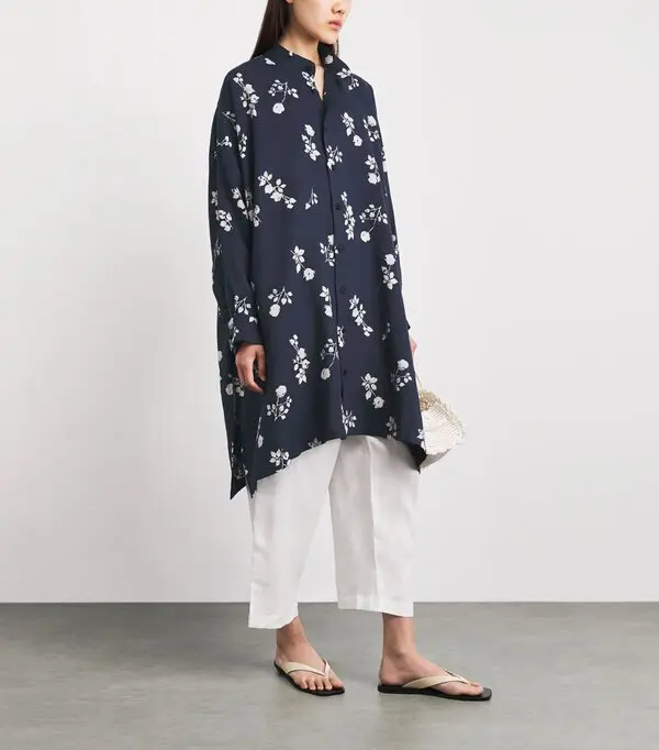 Eskandar Floral Print Linen Midi Shirt Dress