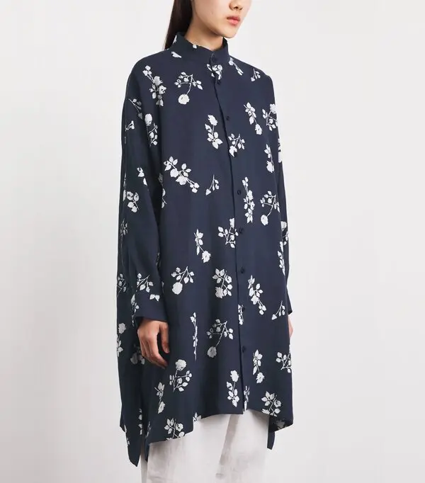 Eskandar Floral Print Linen Midi Shirt Dress