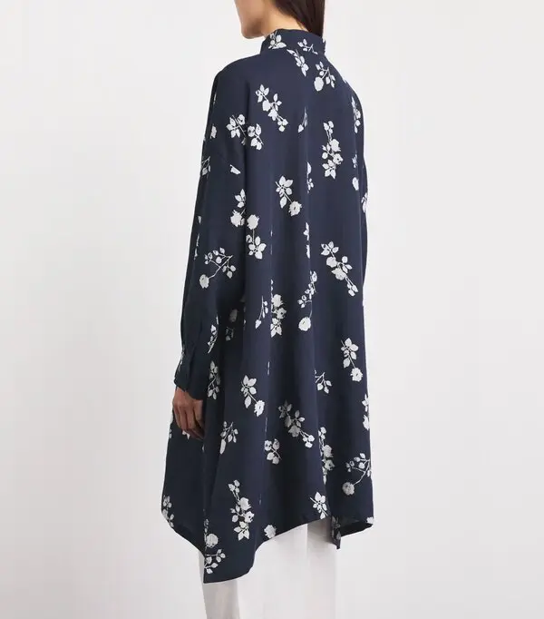 Eskandar Floral Print Linen Midi Shirt Dress