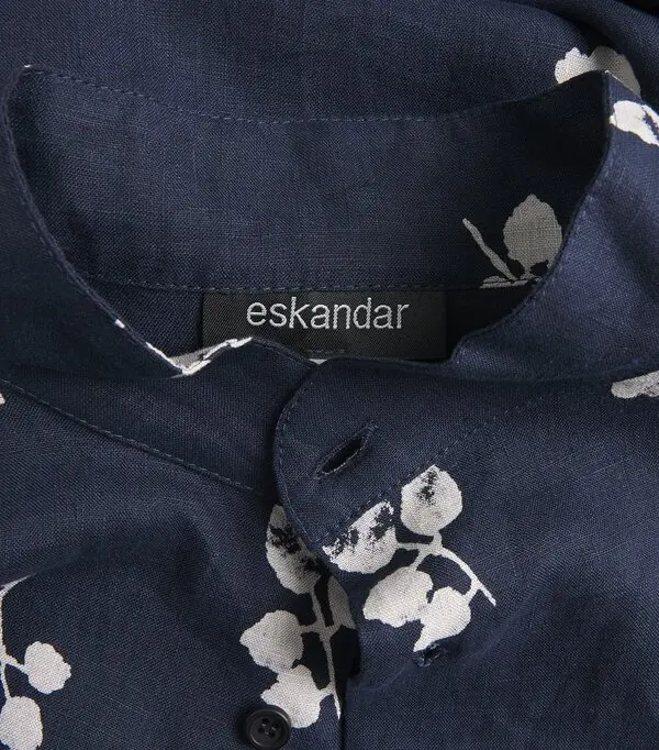 Eskandar Floral Print Linen Midi Shirt Dress