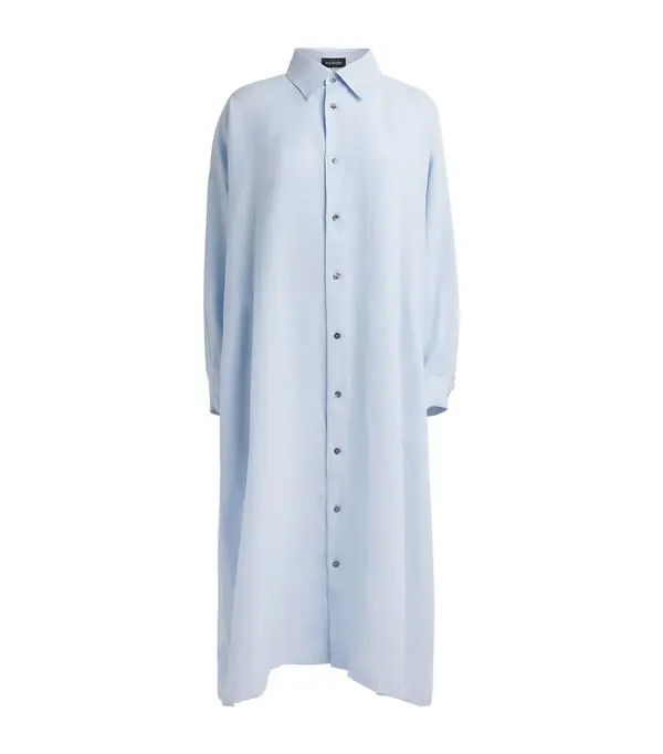 Eskandar Linen Check A-line Midi Shirt Dress - Blue