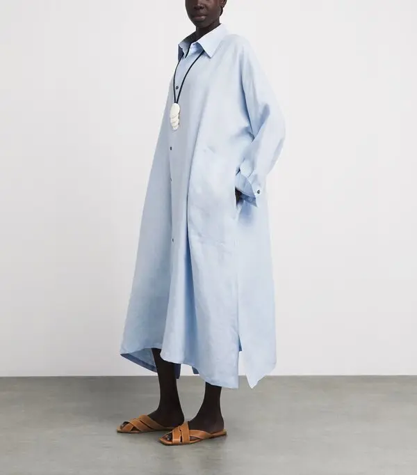Eskandar Linen Check A-line Midi Shirt Dress