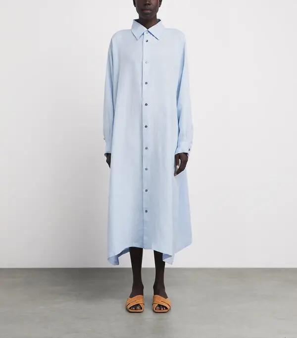 Eskandar Linen Check A-line Midi Shirt Dress