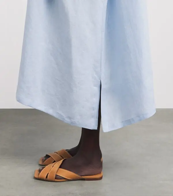 Eskandar Linen Check A-line Midi Shirt Dress
