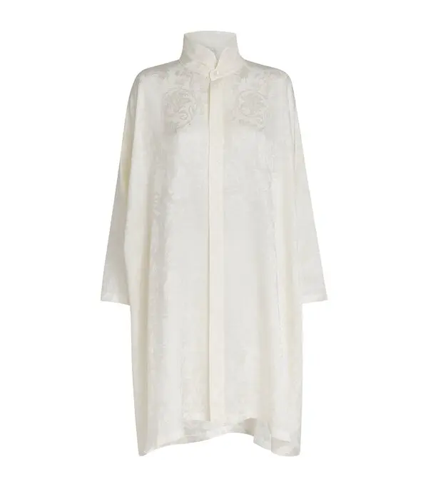 Eskandar Silk Jacquard Mandarin Collar Shirt - Grey
