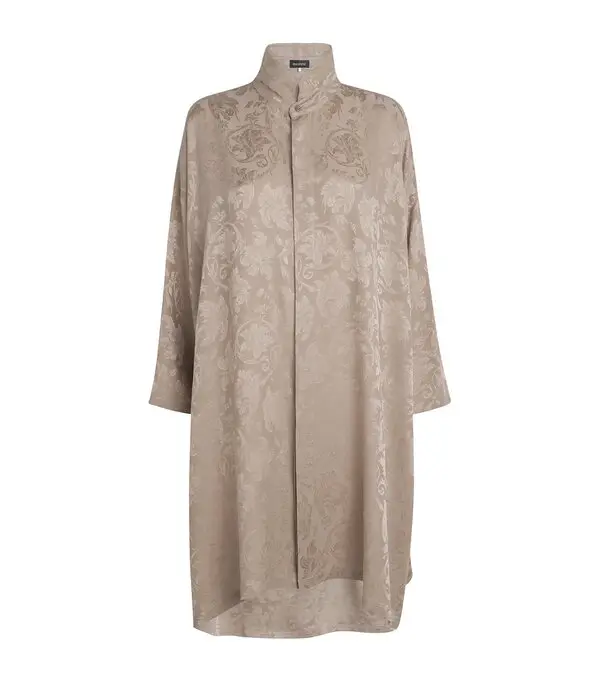 Eskandar Silk Jacquard Mandarin Collar Shirt - Grey