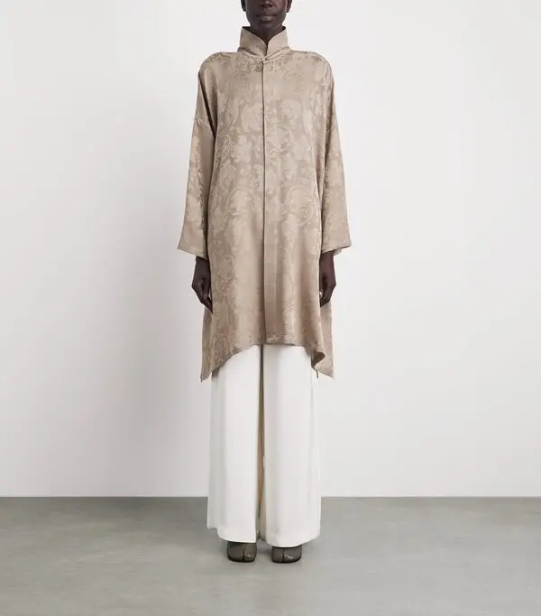 Eskandar Silk Jacquard Mandarin Collar Shirt - Grey