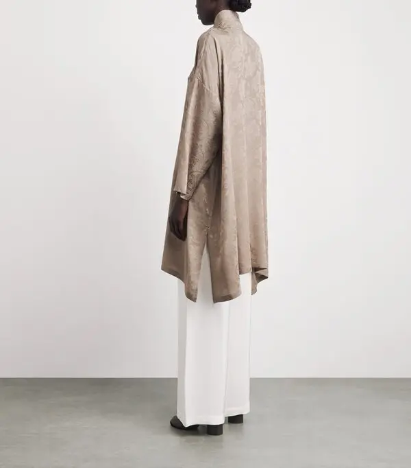 Eskandar Silk Jacquard Mandarin Collar Shirt - Grey