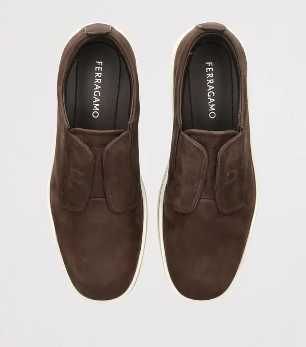 FERRAGAMO Nubuck Leather Slip-on Sneakers - Brown