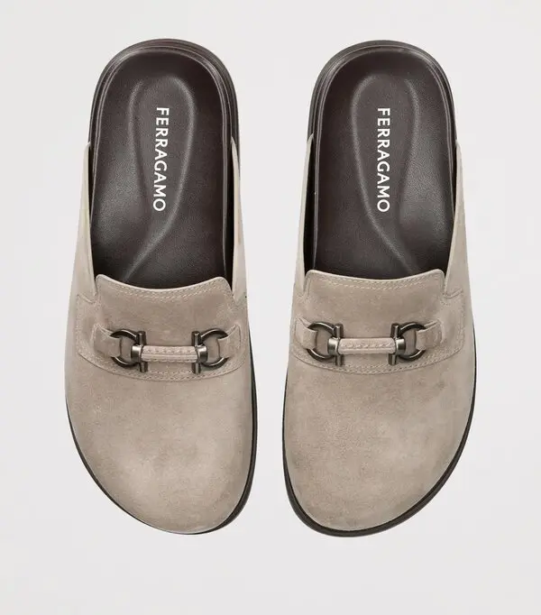 FERRAGAMO Suede Santiago Mules With Gancio Hardware