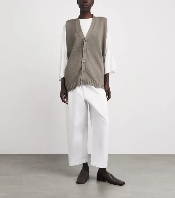 Eskandar Sleeveless Linen-organic Cotton Cardigan - Neutral
