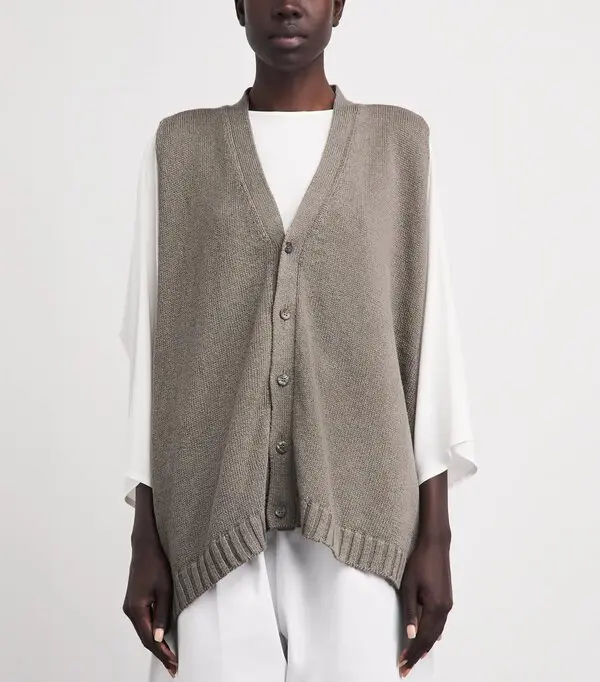Eskandar Sleeveless Linen-organic Cotton Cardigan - Neutral