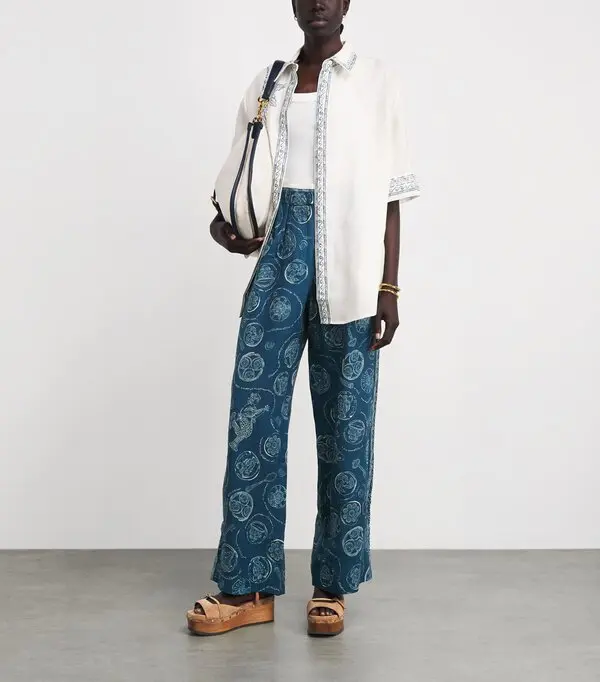 ALEMAIS Printed Wide Leg Linen Trousers
