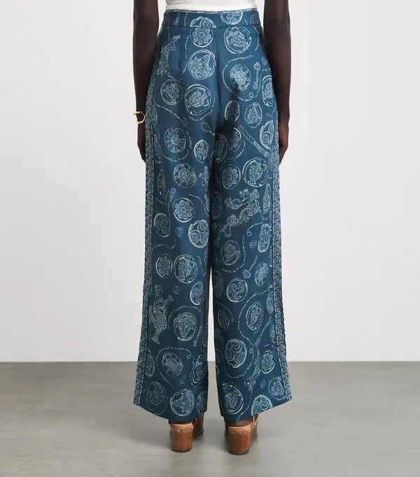 ALEMAIS Printed Wide Leg Linen Trousers
