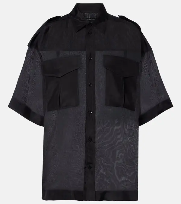 Phoebe Philo Short Sleeve Silk Shirt With Utility Pockets - Black