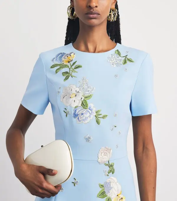 Carolina Herrera Floral Embroidered Crepe Gown - Blue