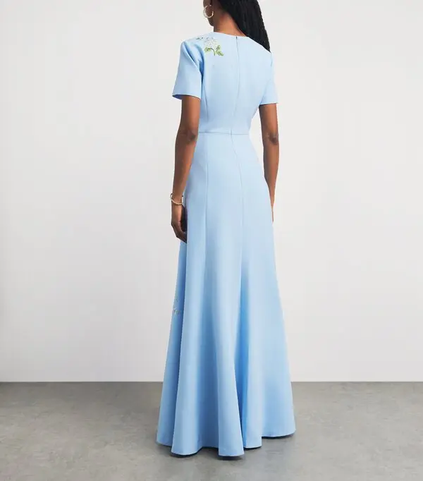 Carolina Herrera Floral Embroidered Crepe Gown - Blue