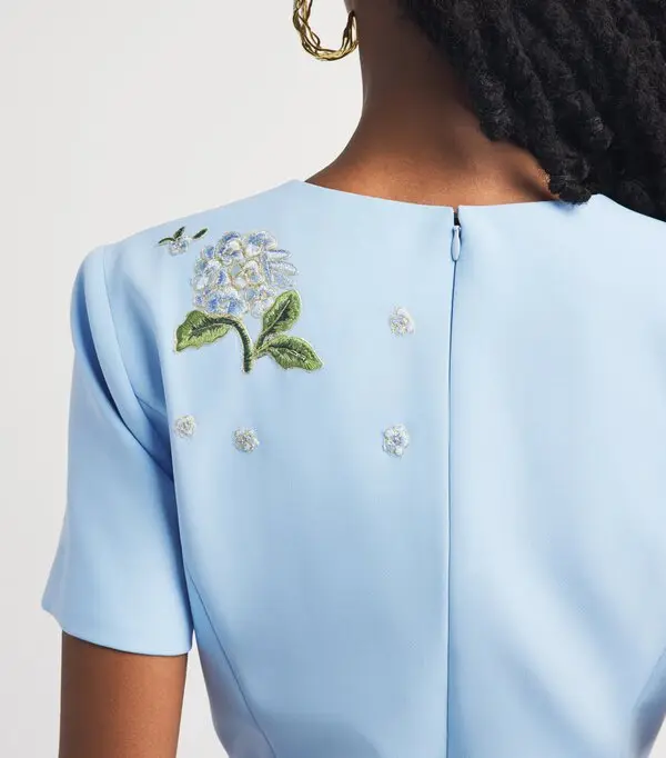 Carolina Herrera Floral Embroidered Crepe Gown - Blue