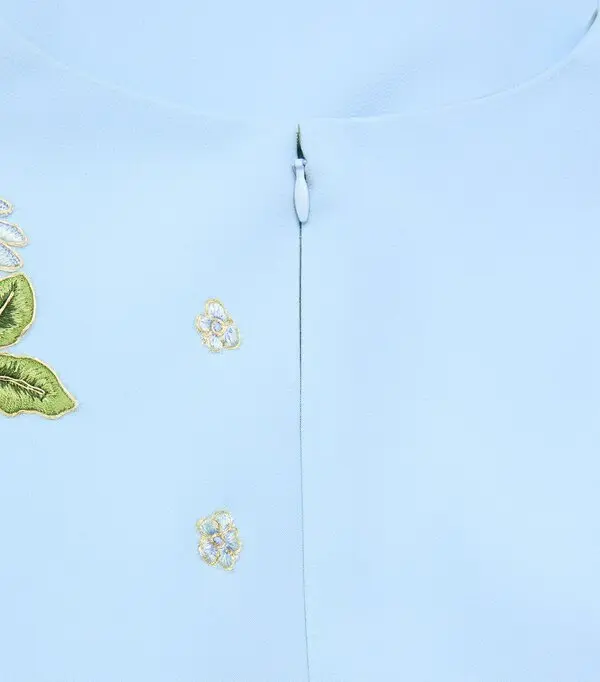 Carolina Herrera Floral Embroidered Crepe Gown - Blue