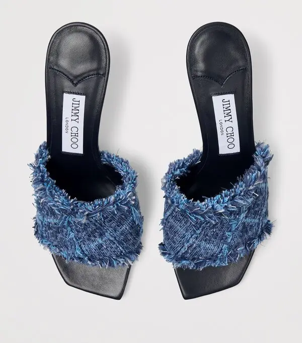 JIMMY CHOO Alexia 70 Woven Heeled Mules With Fringe Detail - Blue