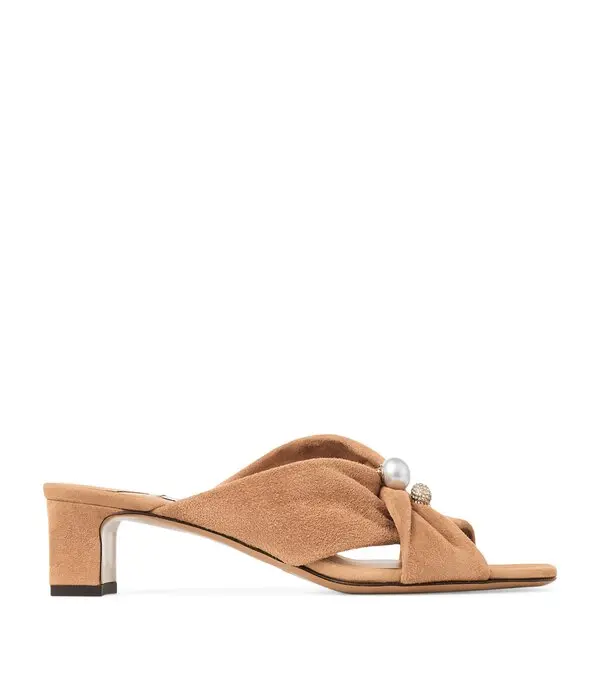 JIMMY CHOO Rafi Leather Heeled Mules - Beige