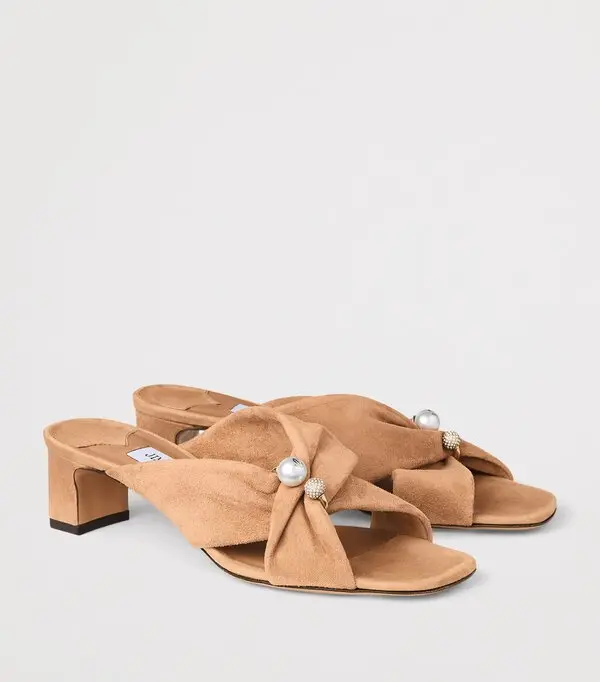 JIMMY CHOO Rafi Leather Heeled Mules - Beige