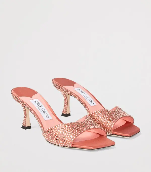 JIMMY CHOO Skye 70 Embellished Satin Mules - Pink