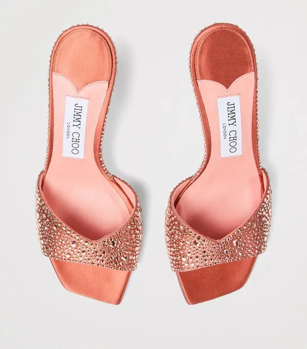 JIMMY CHOO Skye 70 Embellished Satin Mules - Pink