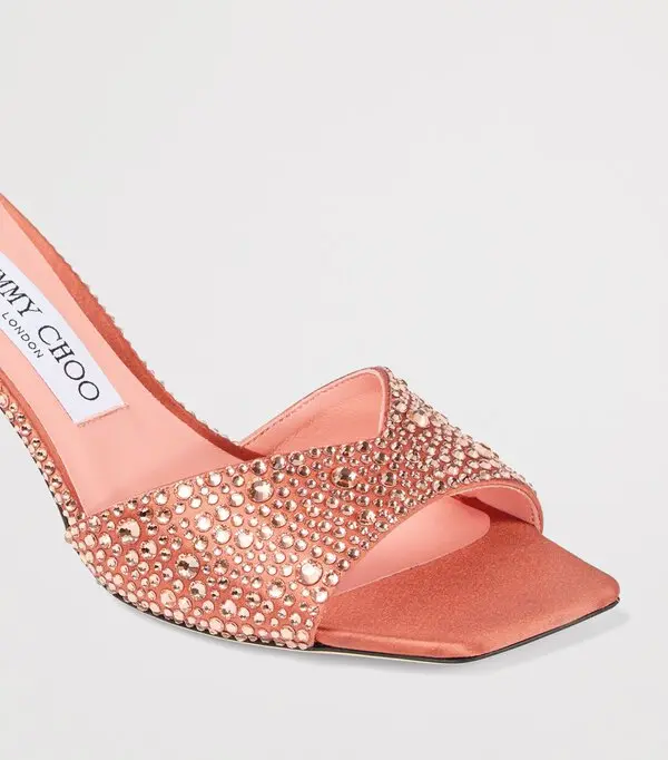 JIMMY CHOO Skye 70 Embellished Satin Mules - Pink