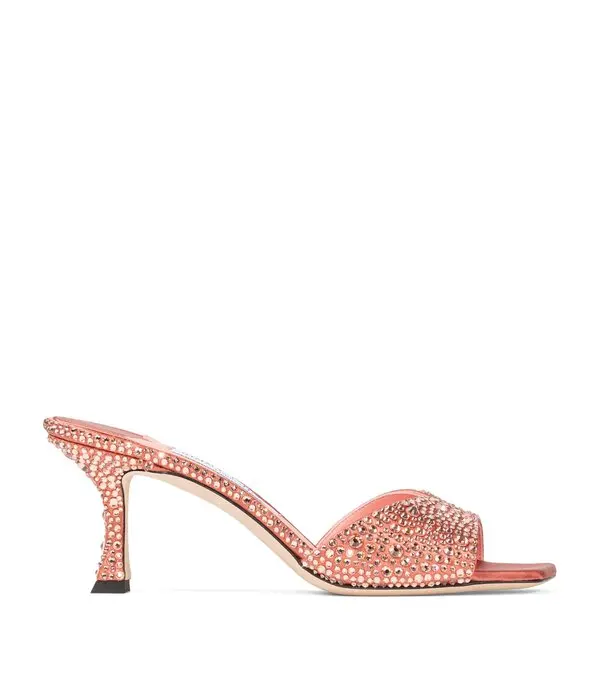 JIMMY CHOO Skye 70 Embellished Satin Mules - Pink