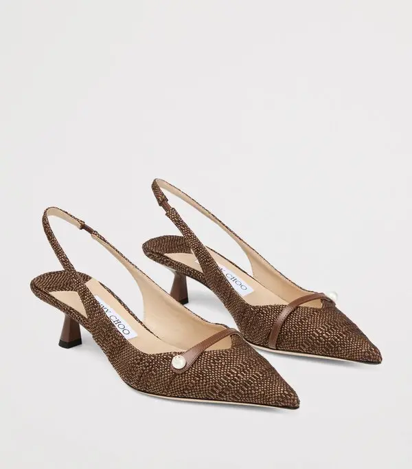 JIMMY CHOO Amita 45 Woven Slingback Pumps - Brown