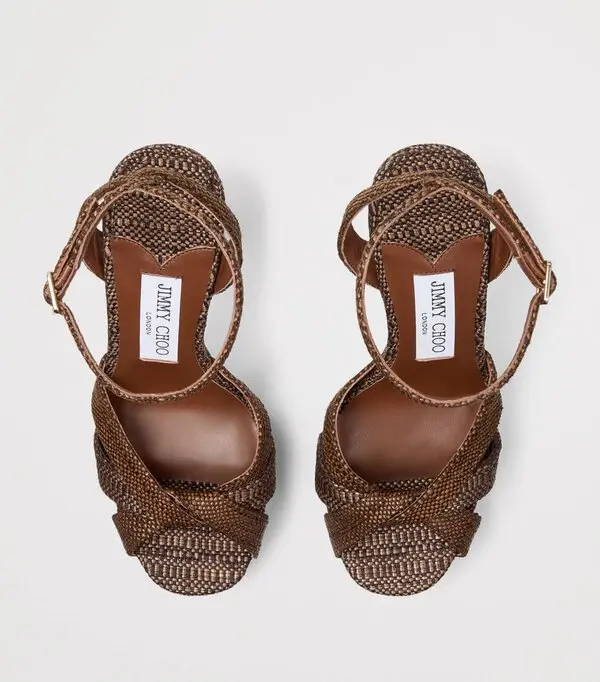JIMMY CHOO Kove 120 Woven Platform Sandals - Brown