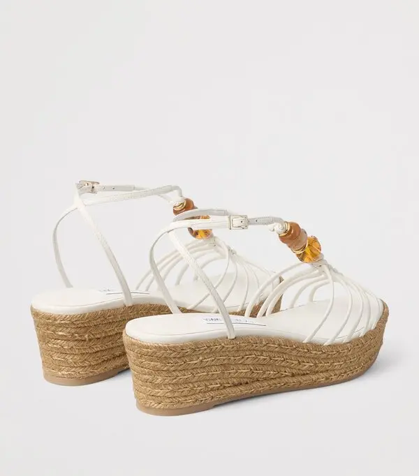 JIMMY CHOO Lemi 50 Leather Wedge Sandals With Beaded Detailing