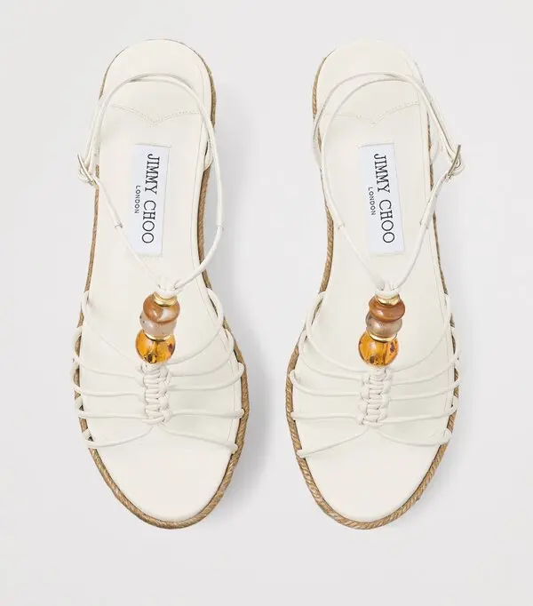 JIMMY CHOO Lemi 50 Leather Wedge Sandals With Beaded Detailing