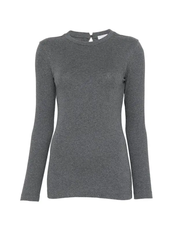 Brunello Cucinelli Dark Monili Trim Crewneck Sweater - Grey