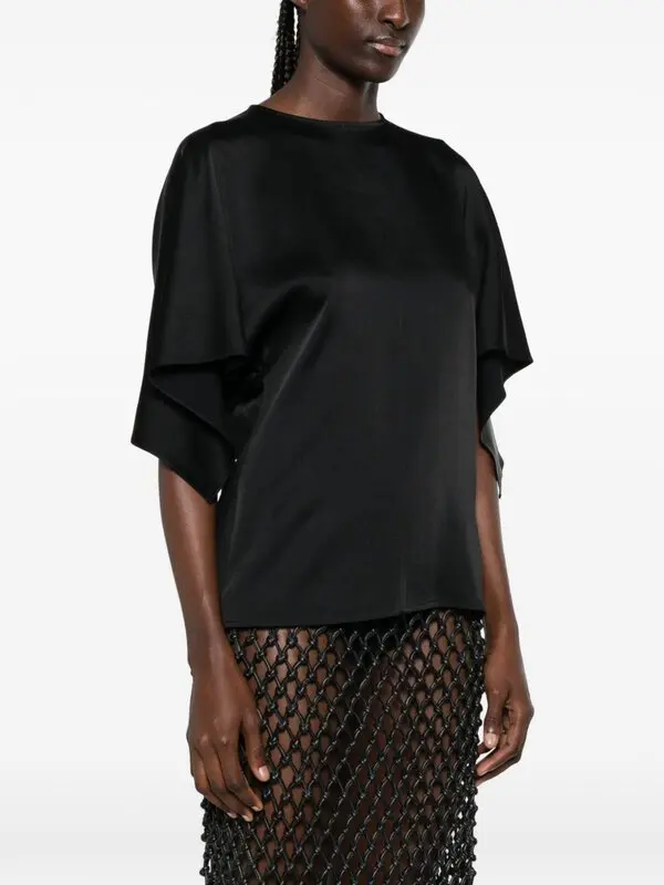 Stella McCartney Satin Silk Top With Cape Sleeves - Black