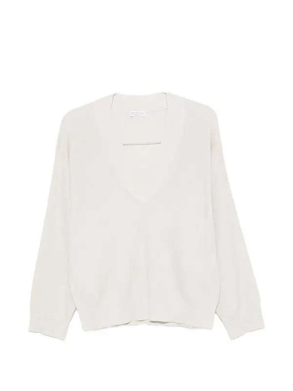 Brunello Cucinelli V-neck Cotton Sweater - Beige